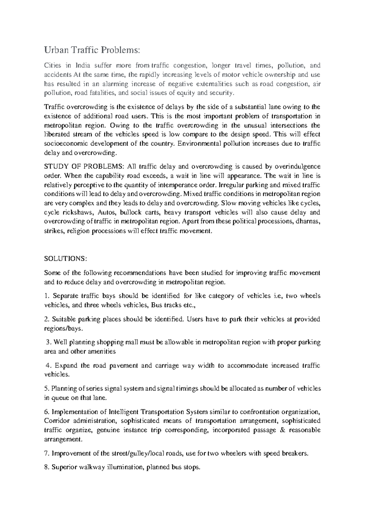 Module - 1 cont - Bsbab - Urban Traffic Problems: Cities in India ...