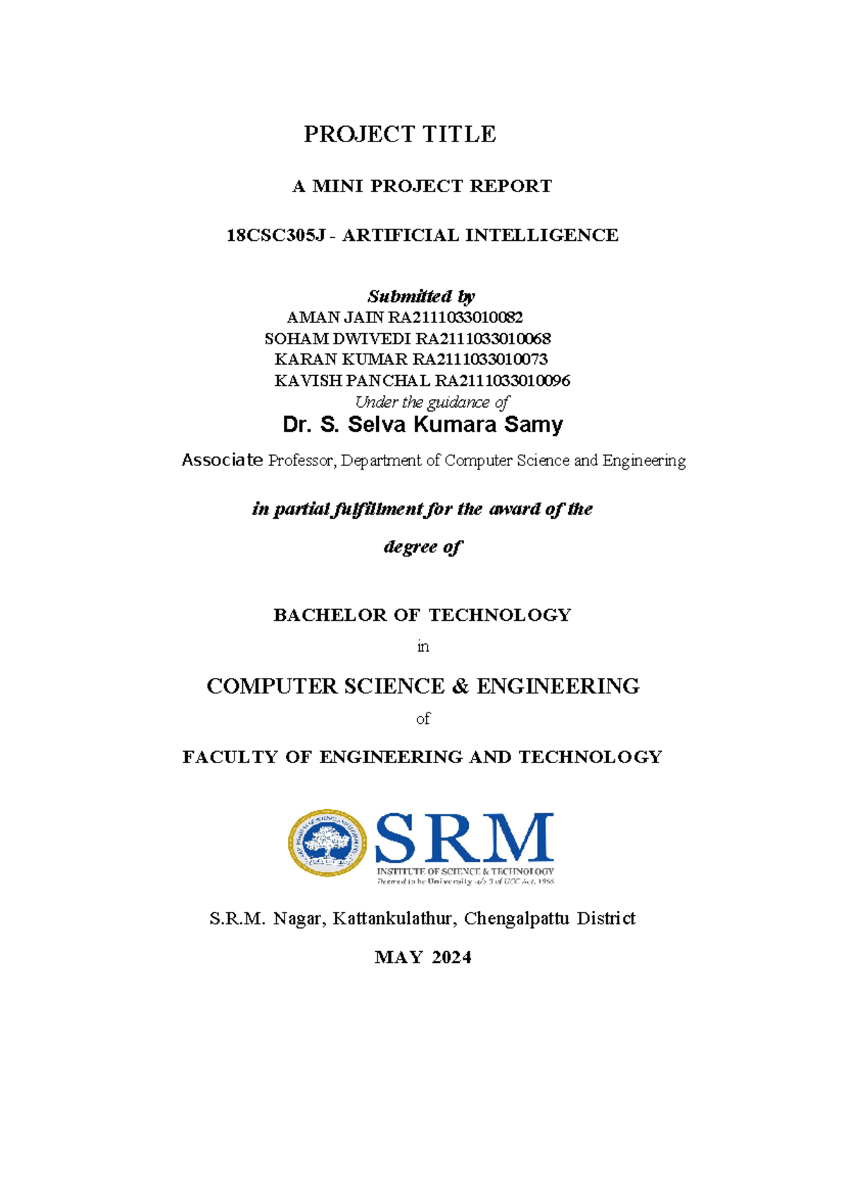 AI Report format - University SRM Institute of Science and Technology ...