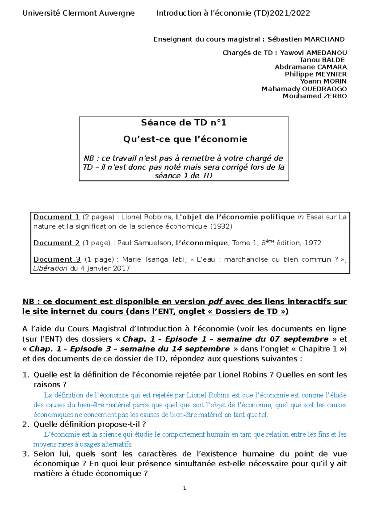Dossier TD 1 Finir - corrigé de TD - Enseignant du cours magistral ...