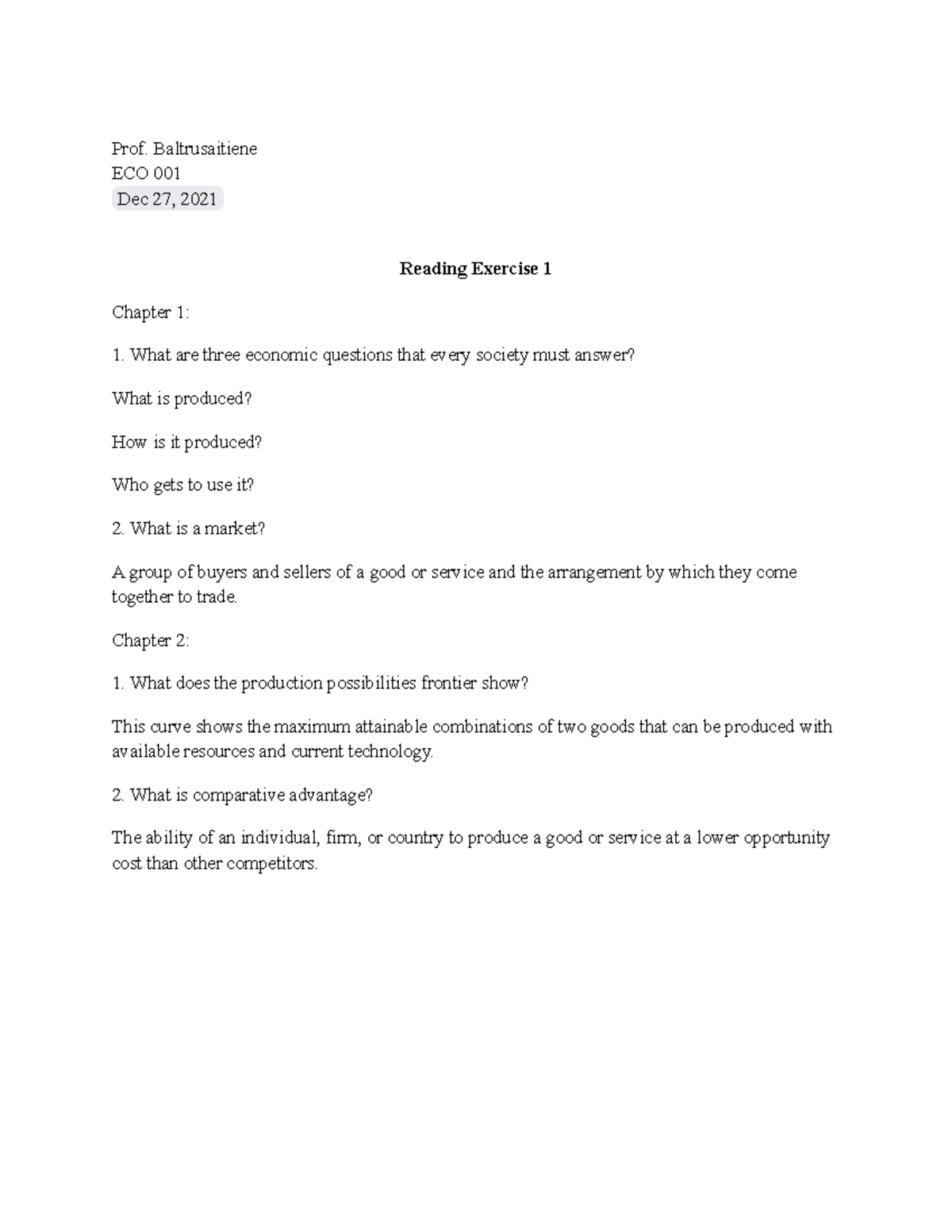 Eco Reading Exercise 1 - Prof. Baltrusaitiene ECO 001 Dec 27, 2021 ...