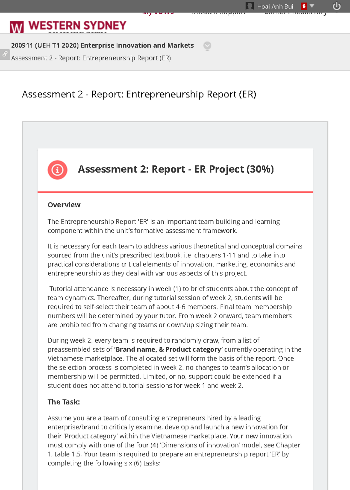 Assessment 2 Report Entrepreneurship Report ER - Assessment 2 - Report ...