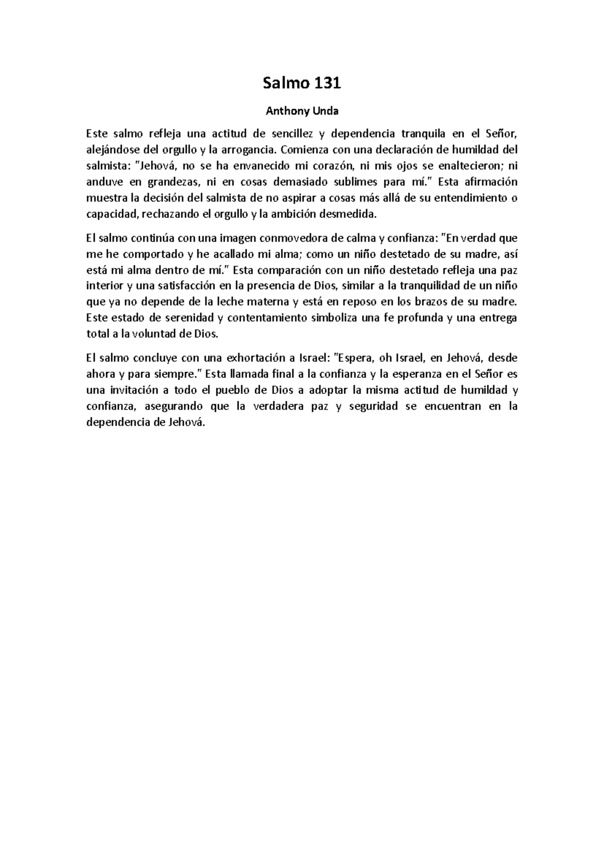 Reflexion Salmo 131 Anthony Unda - Salmo 131 Anthony Unda Este salmo ...