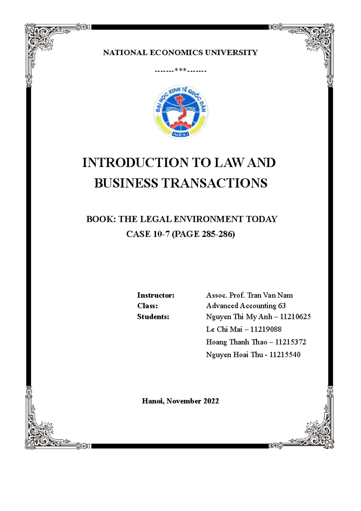 [ Group 6] LAW Case 10-7 - Case study about business law - NATIONAL ...