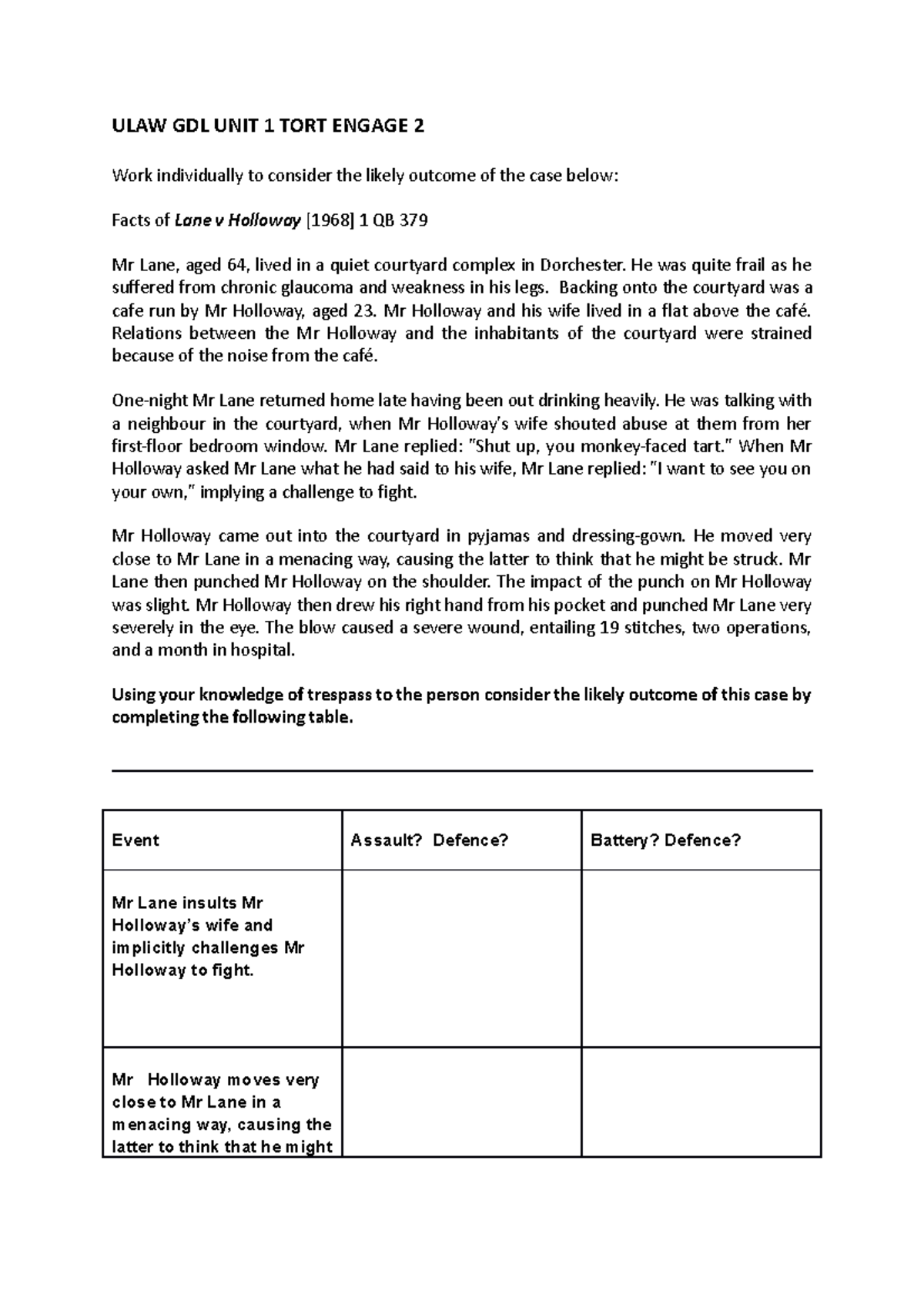 GDL TORT UNIT 1 Engage 2 - Tort Tutorial - ULAW GDL UNIT 1 TORT ENGAGE ...