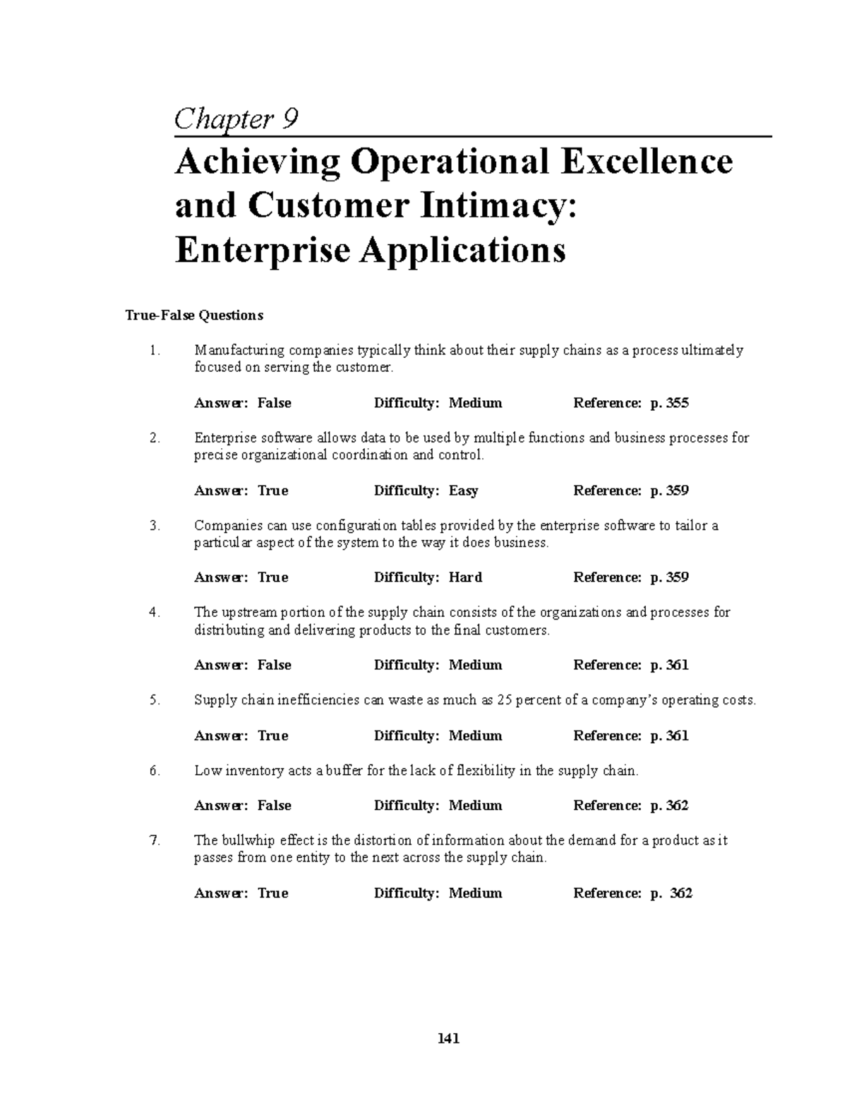 MIS10E testbank CH09 - Chapter 9 Achieving Operational Excellence and ...