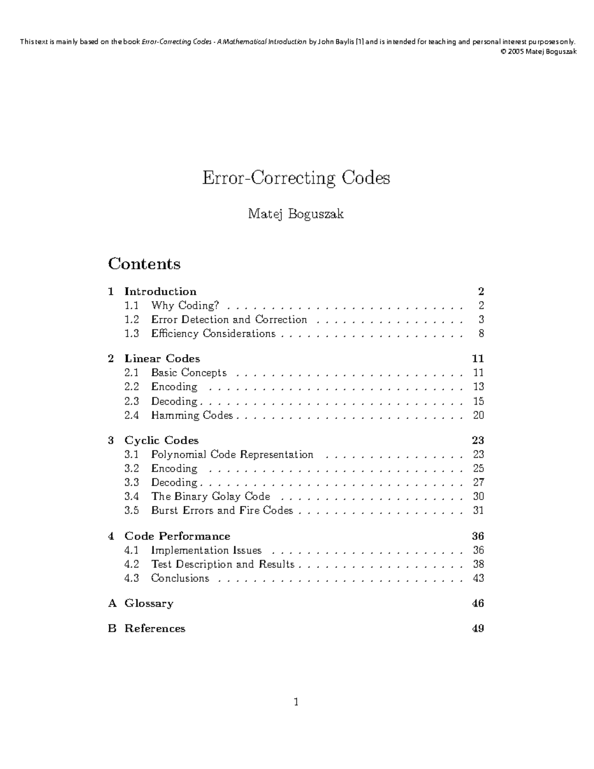 Error Correcting Codes Tutorial Error Correcting Codes Matej Boguszak