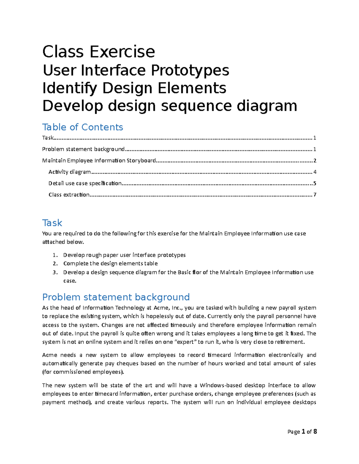 Class Exercise - Class Exercise User Interface Prototypes Identify ...