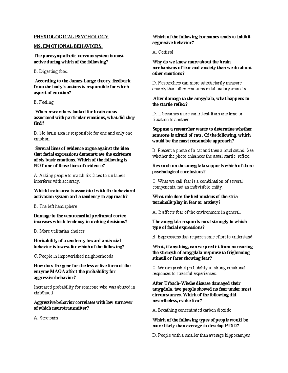 Sample/practice exam 2020, questions and answers - PHYSIOLOGICAL ...