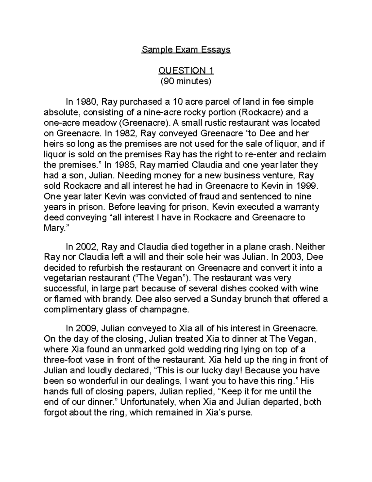 Sample Exam Essays - Sample Exam Essays QUESTION 1 (90 minutes) In 1980 ...
