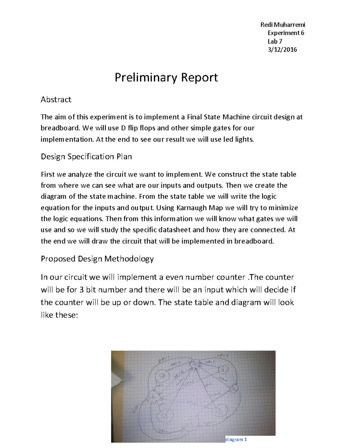 Lab7 - lab - Experiment 6 Lab 7 3/12/ Preliminary Report Abstract The ...