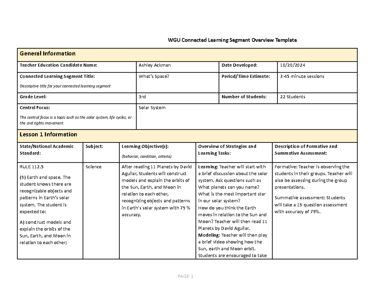 C970 task 2 - Task 2 passed - WGU Connected Learning Segment Overview Template General ...