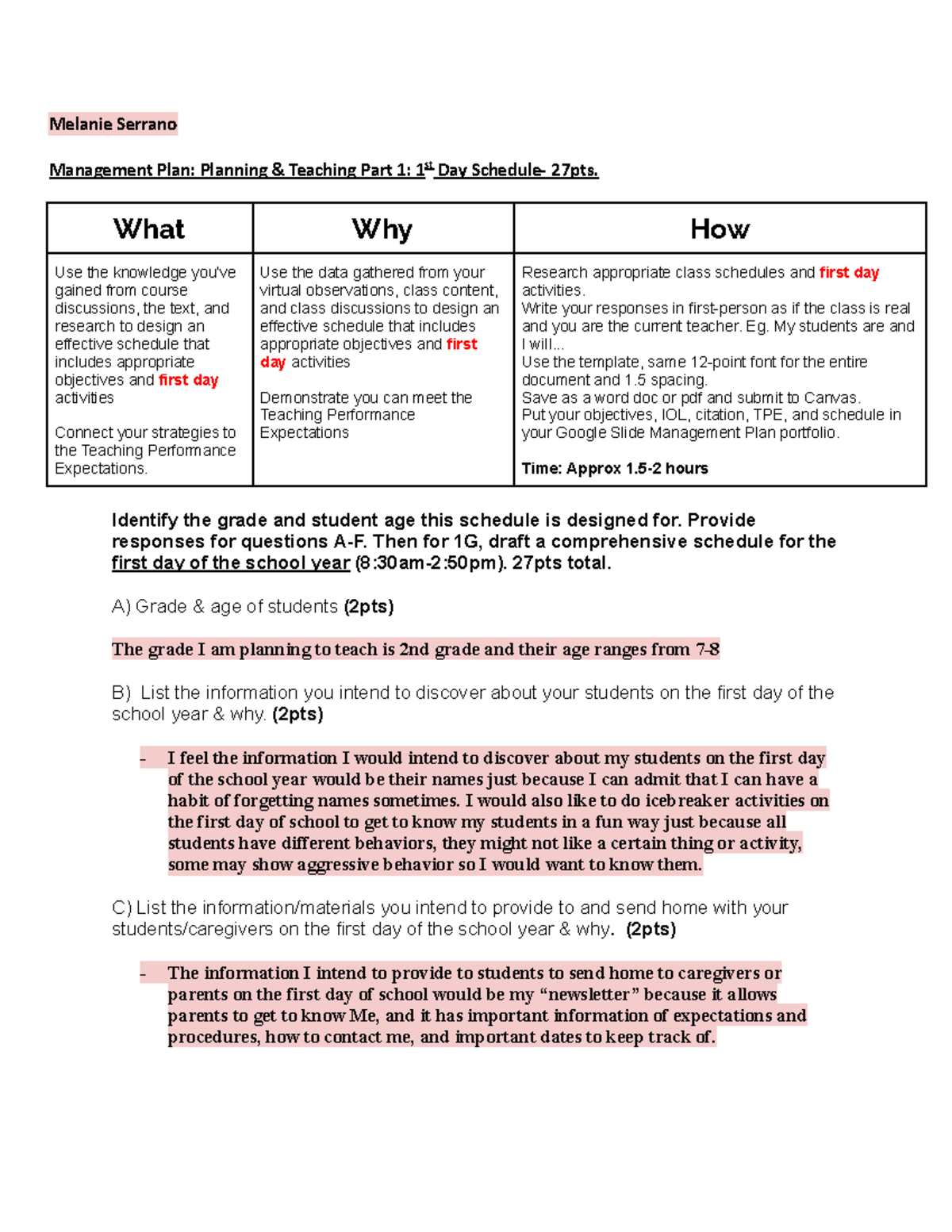 24 MP 1st day Schedule Planning and Teaching Template - Melanie Serrano ...