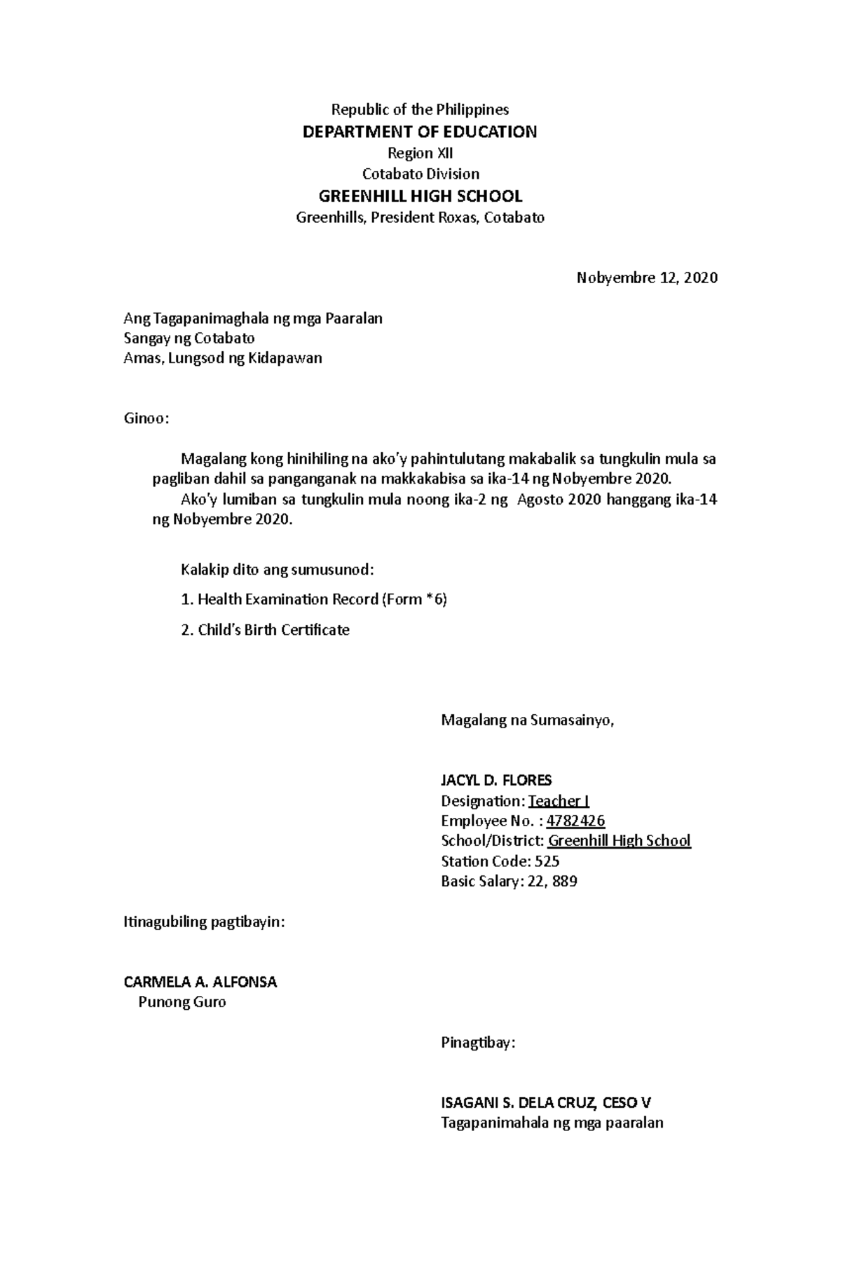 Letter back to work - AGAIN ITS NOTHING - Republic of the Philippines ...