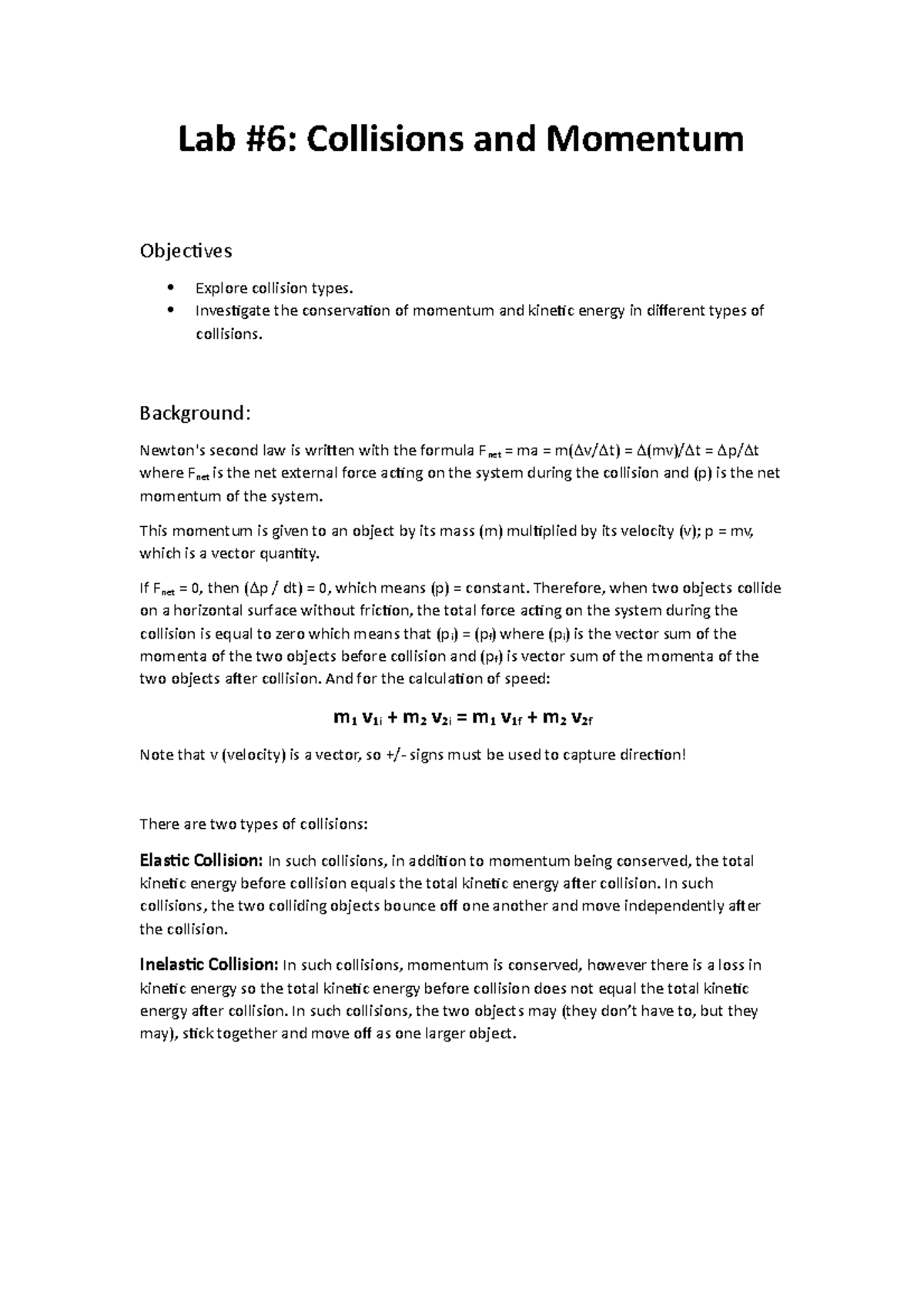 Lab Collisions and Momentum - Studocu