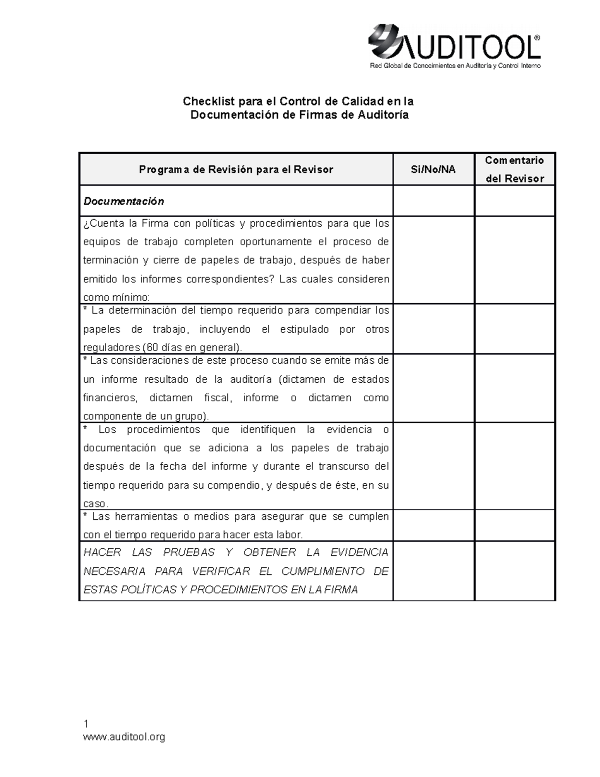 Checklist para el Control de Calidad en la Documentacion de Firmas de ...