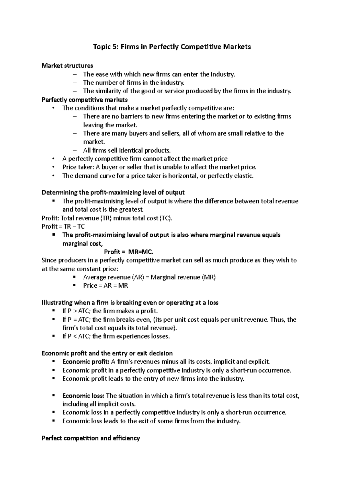 Topic 5- Firms in Perfectly Competitive Markets - The number of firms ...