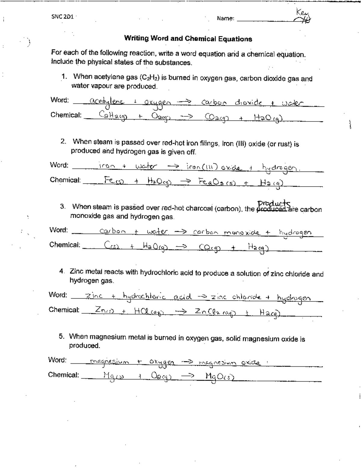 1 Answers Writing Word and Skeleton Equations - Studocu