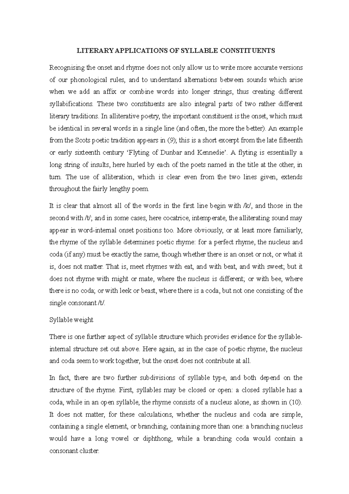 LITERARY APPLICATIONS OF SYLLABLE CONSTITUENTS - LITERARY APPLICATIONS ...