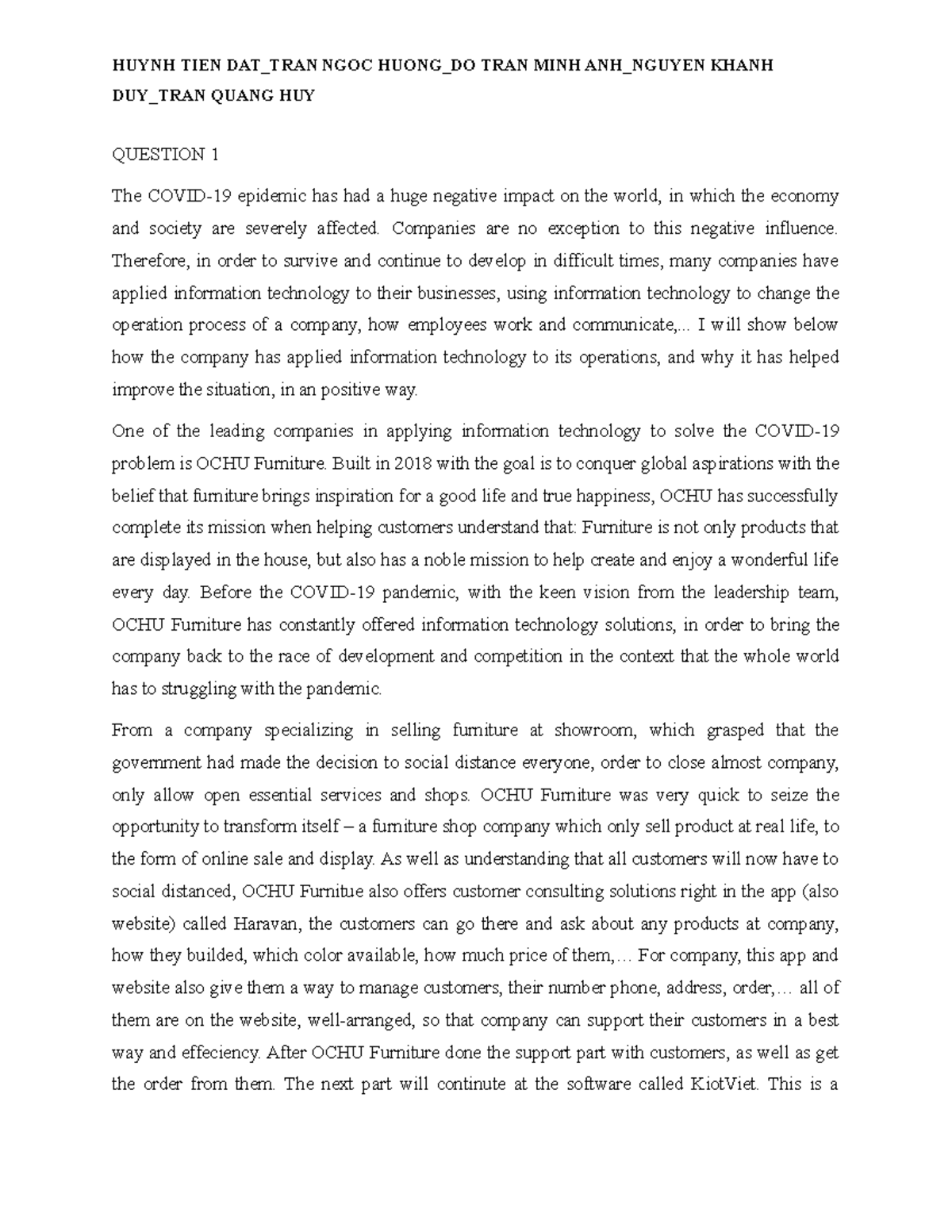 Assignment 1 ITC101 Group - DUY_TRAN QUANG HUY QUESTION 1 The COVID-19 ...