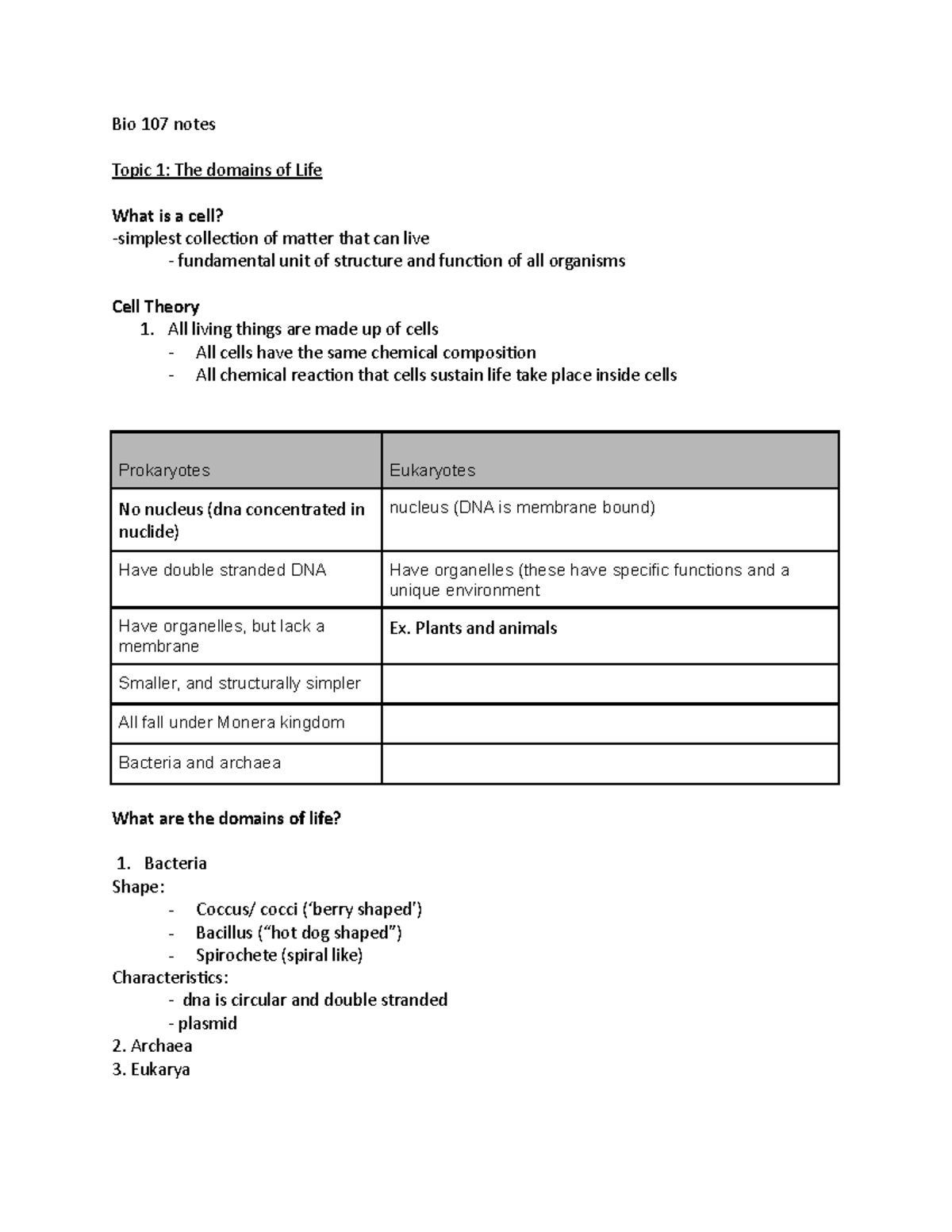 Bio 107 notes - BIO 107 - MacEwan - Studocu