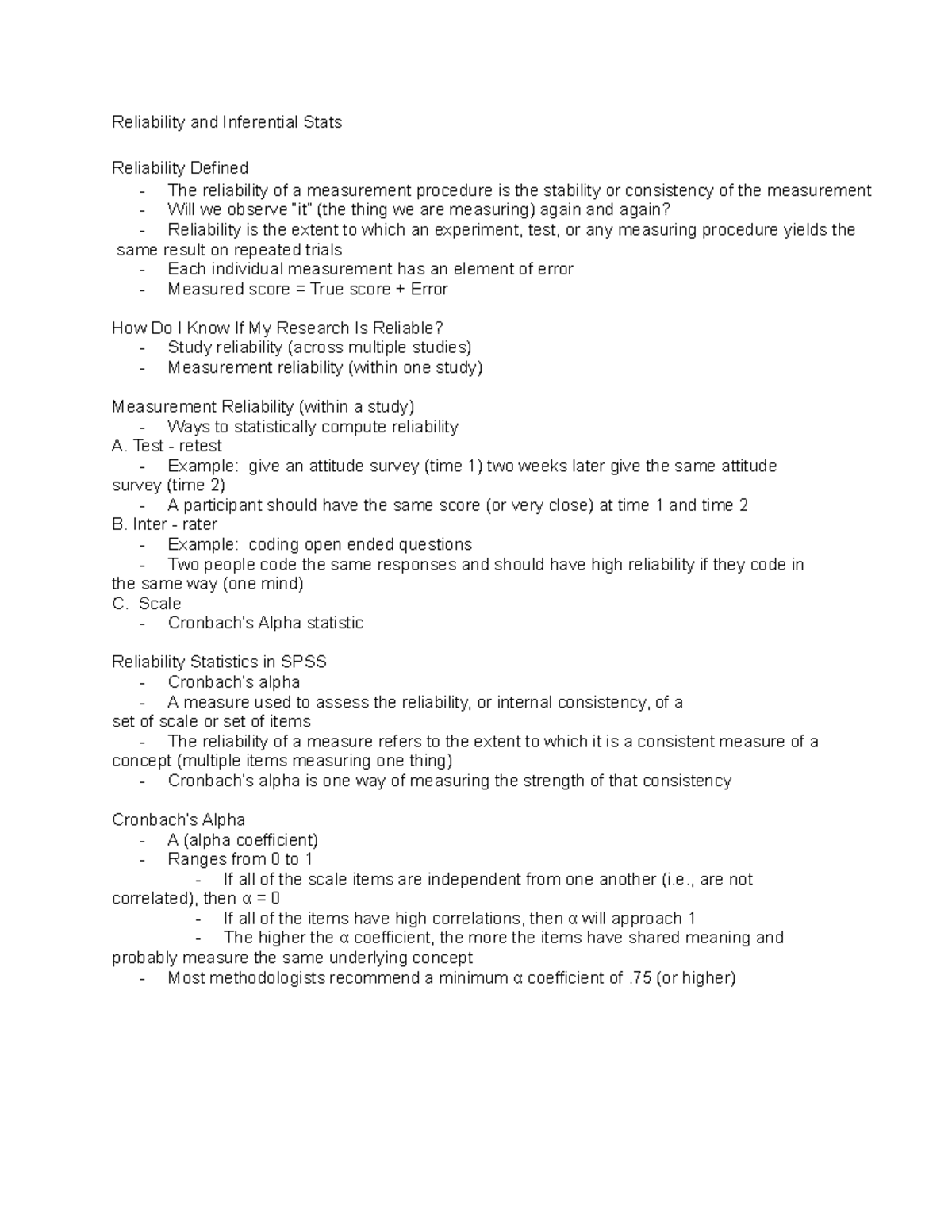 Reliability and Inferential Stats - Reliability and Inferential Stats ...