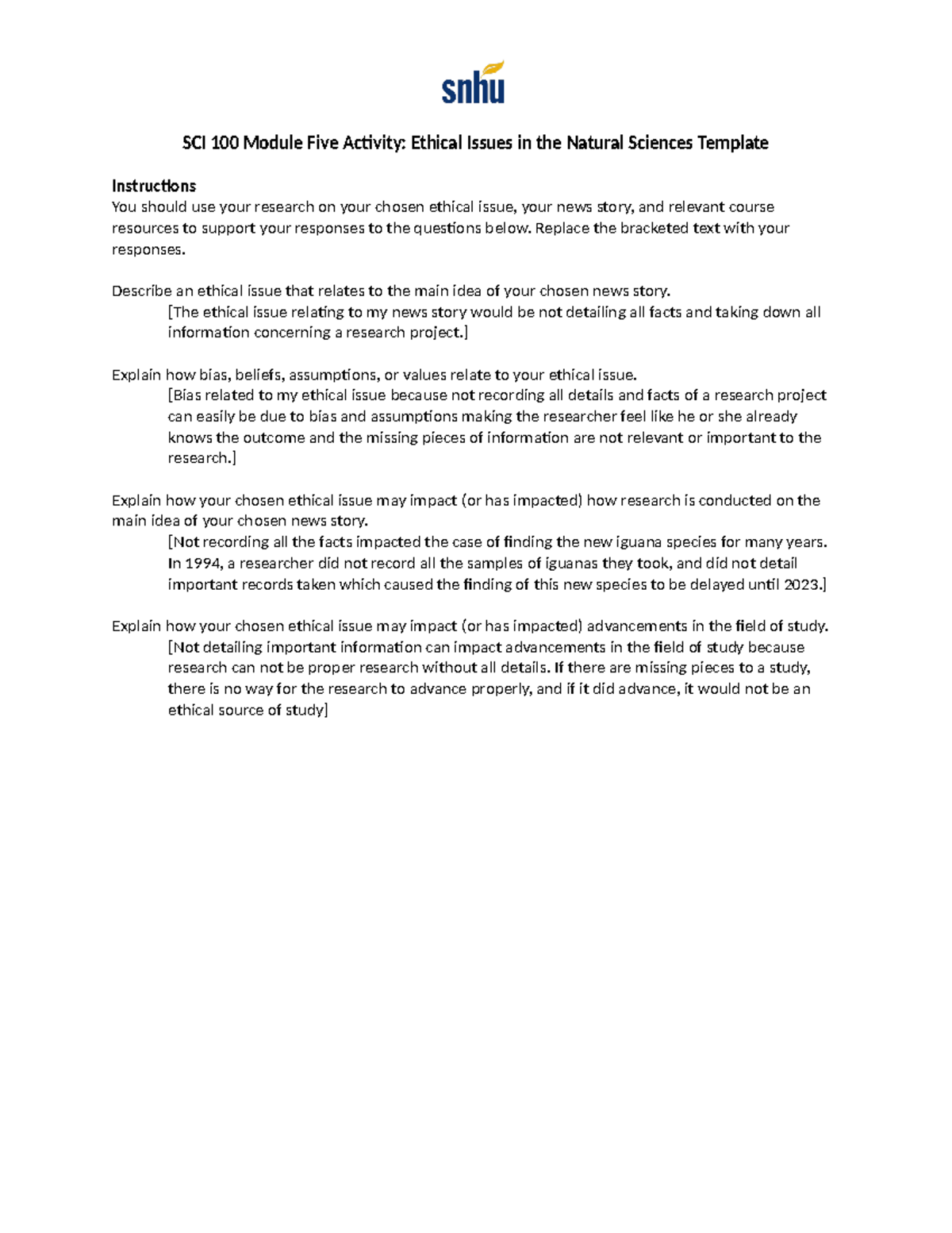 SCI 100 Module Five Activity Template - SCI 100 Module Five Activity ...
