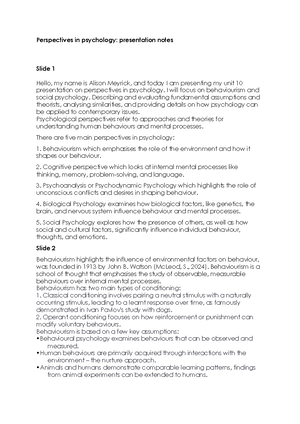 Unit 9 Perspective of Psychology - Unit 9: Perspective in Psychology ...