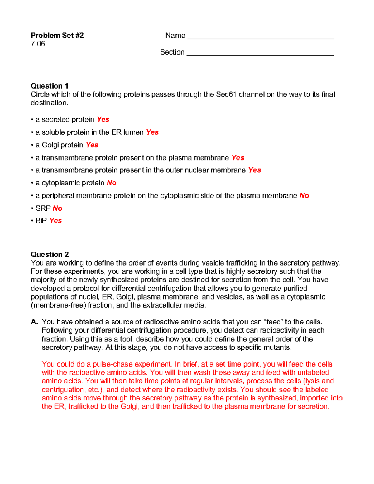 Questions on Problem Set 2 with solutions - Problem Set #2 Name