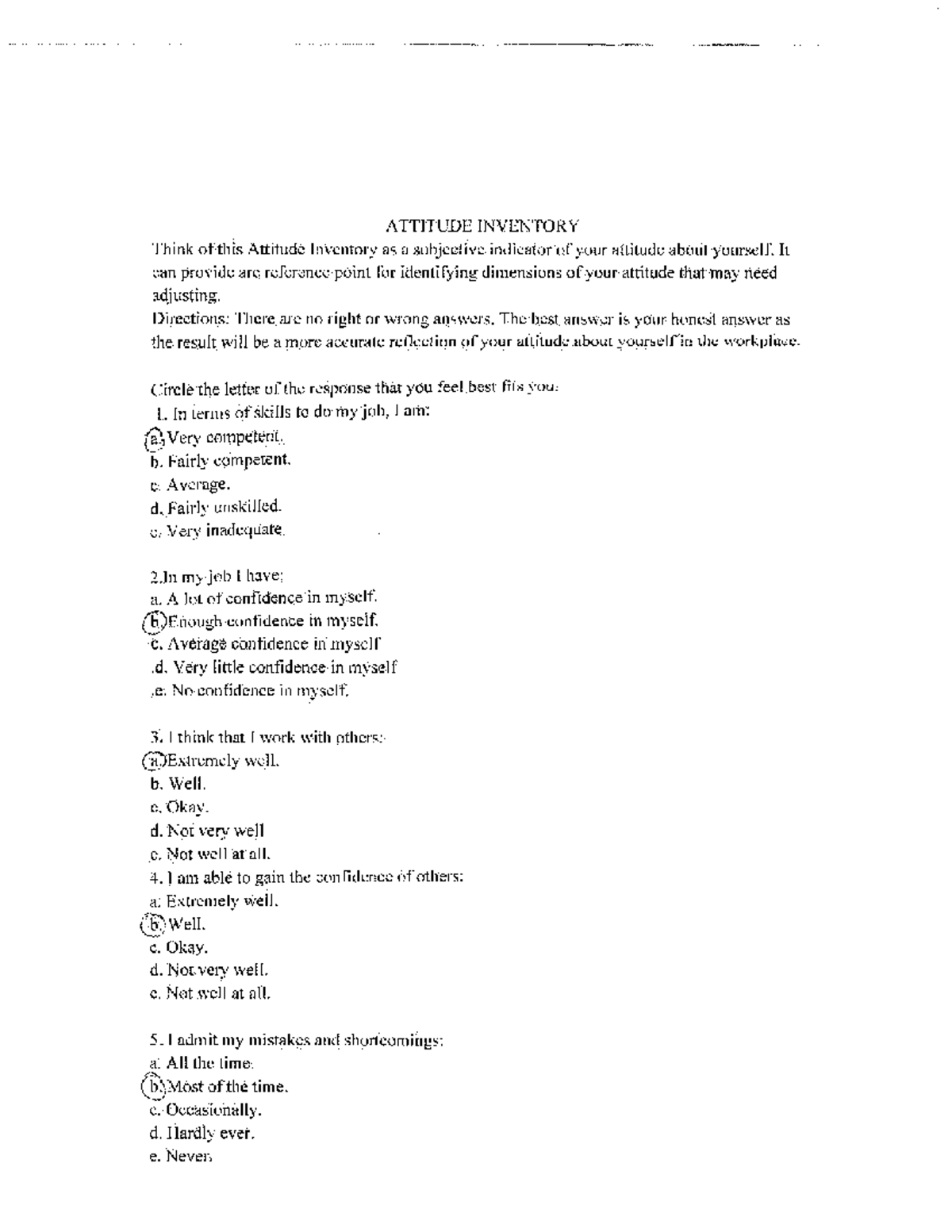 Attitude TEST - ftyftiktgiuyoilk. - ATTITUDE INVENTORY Think of this ...