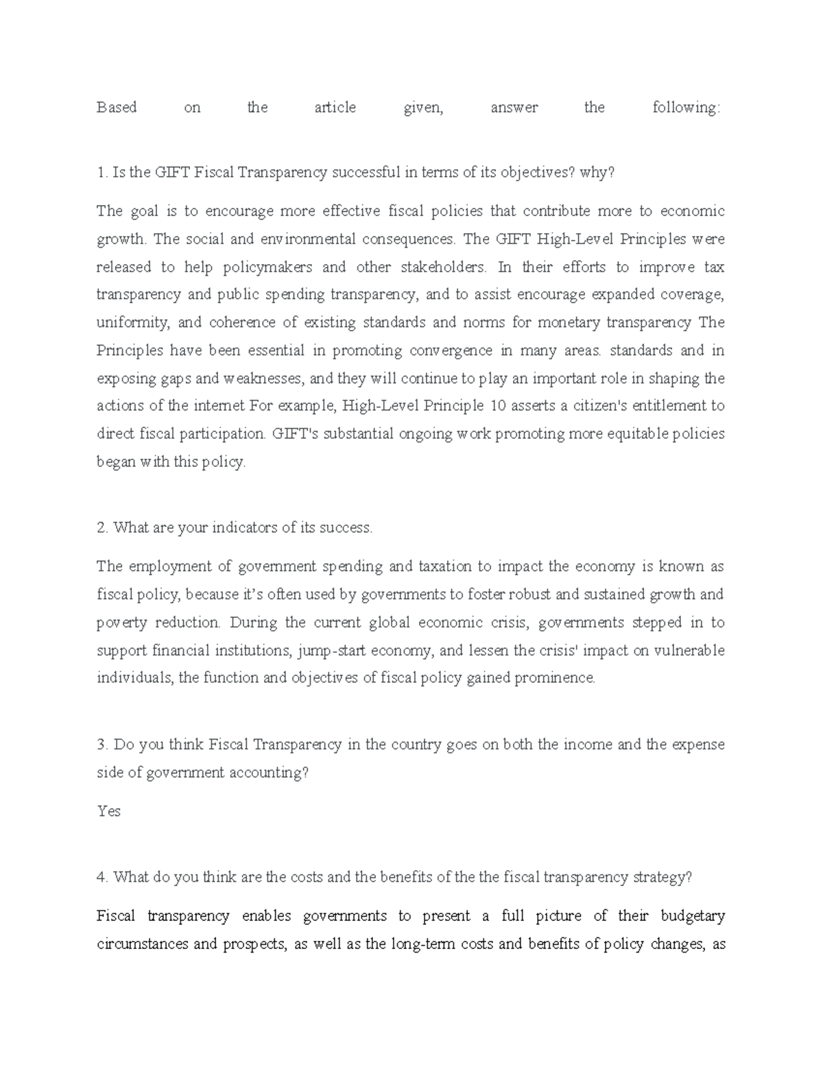 Fiscal Transparency - The social and environmental consequences. The ...
