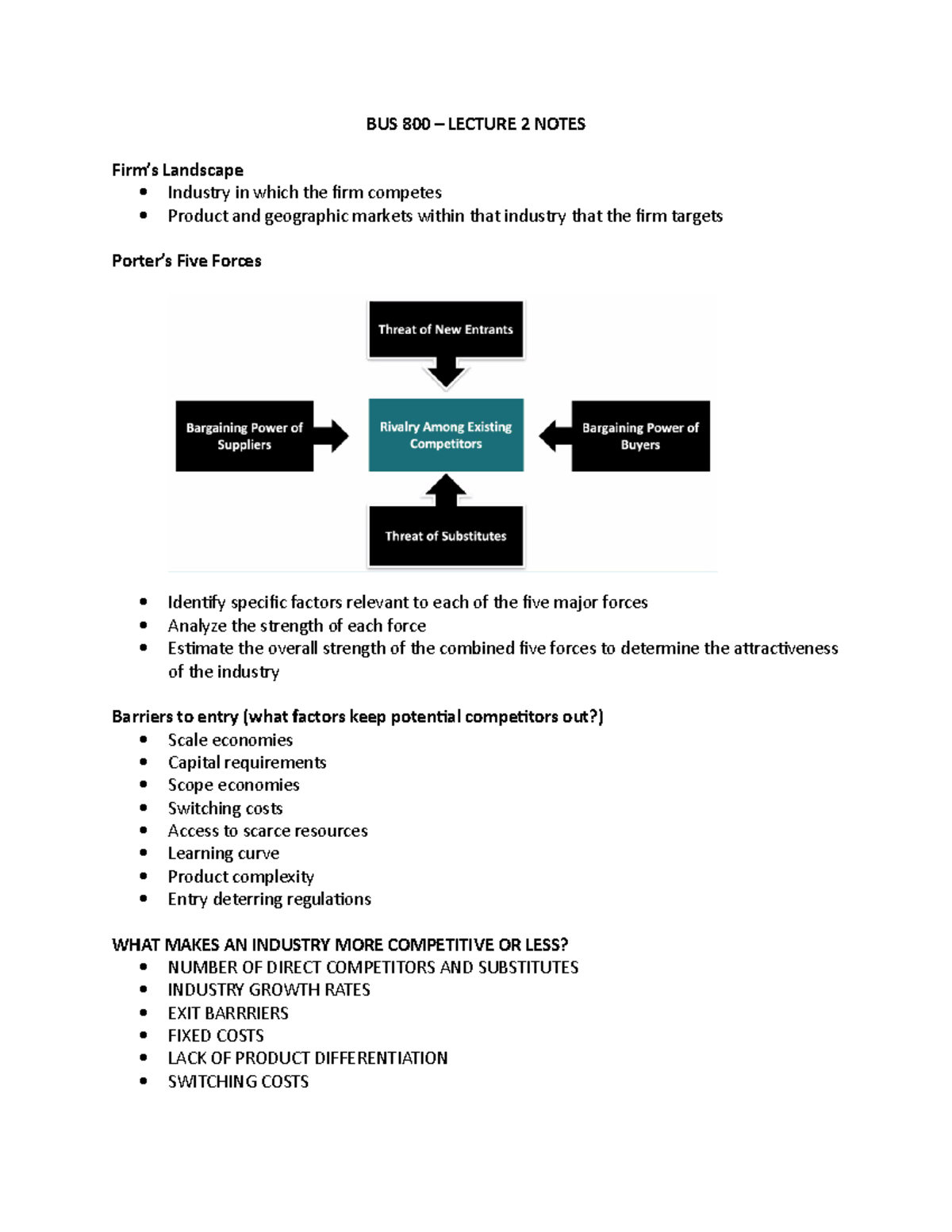 BUS 800 - Lecture 2 notes from powerpoint - BUS 800 – LECTURE 2 NOTES ...