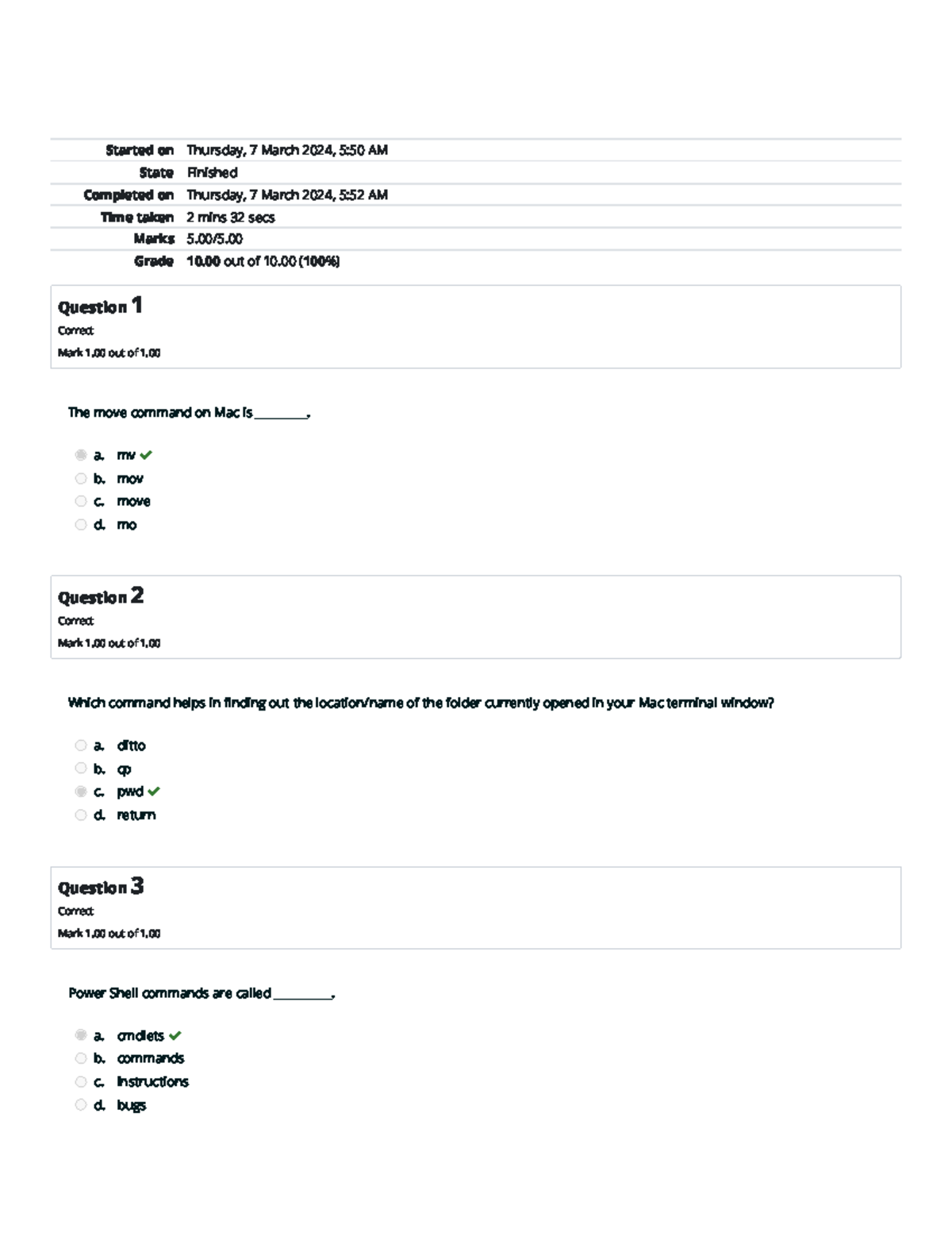 Self-Quiz Unit 6 - Started on Thursday, 7 March 2024, 5:50 AM State ...