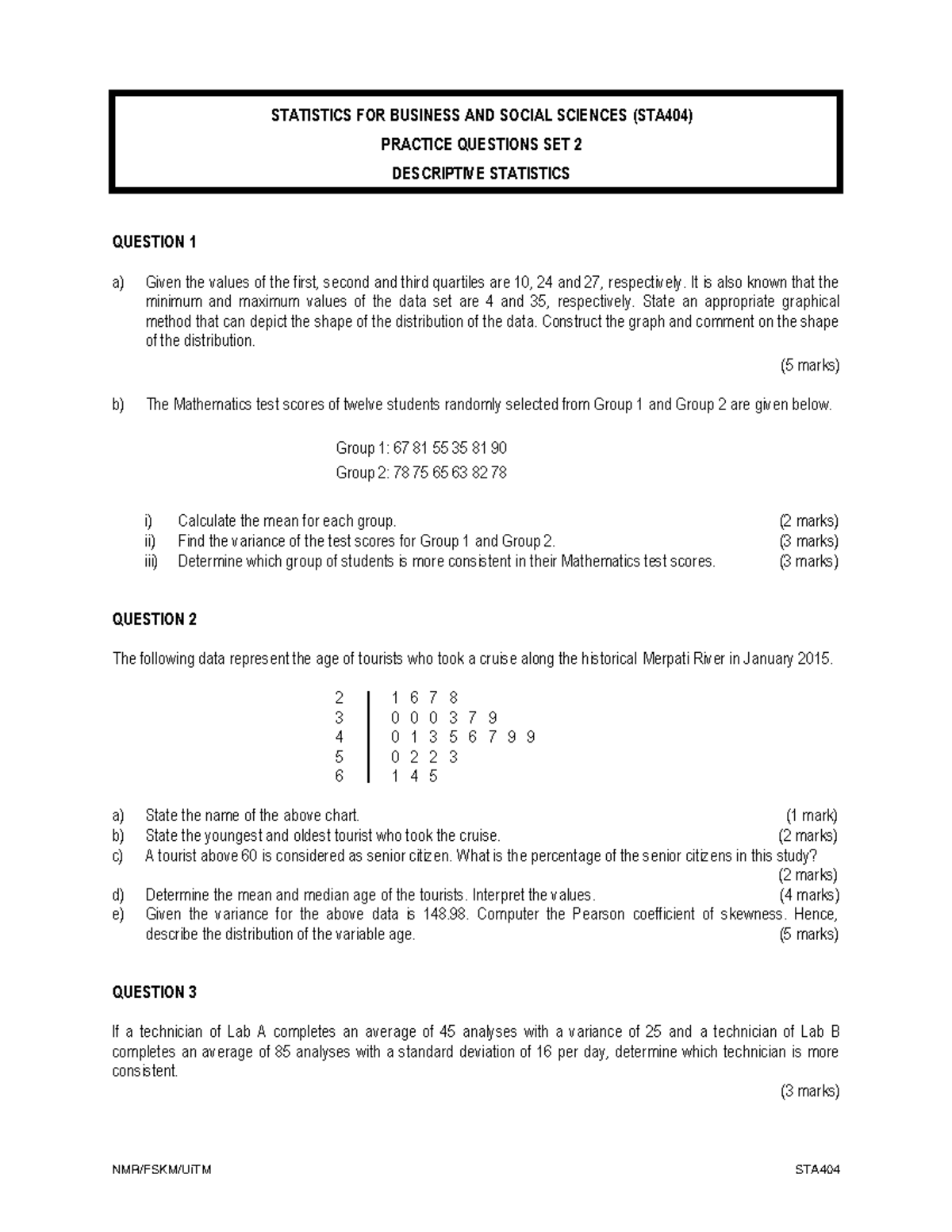 STA404 - Practice Questions SET 2 - NMR/FSKM/UiTM STA STATISTICS FOR BUSINESS AND SOCIAL ...
