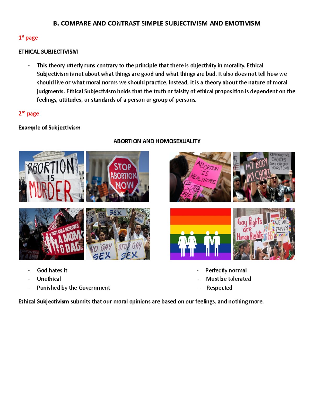 Compare AND Contrast Simple Subjectivism AND Emotivism Letter B - B ...