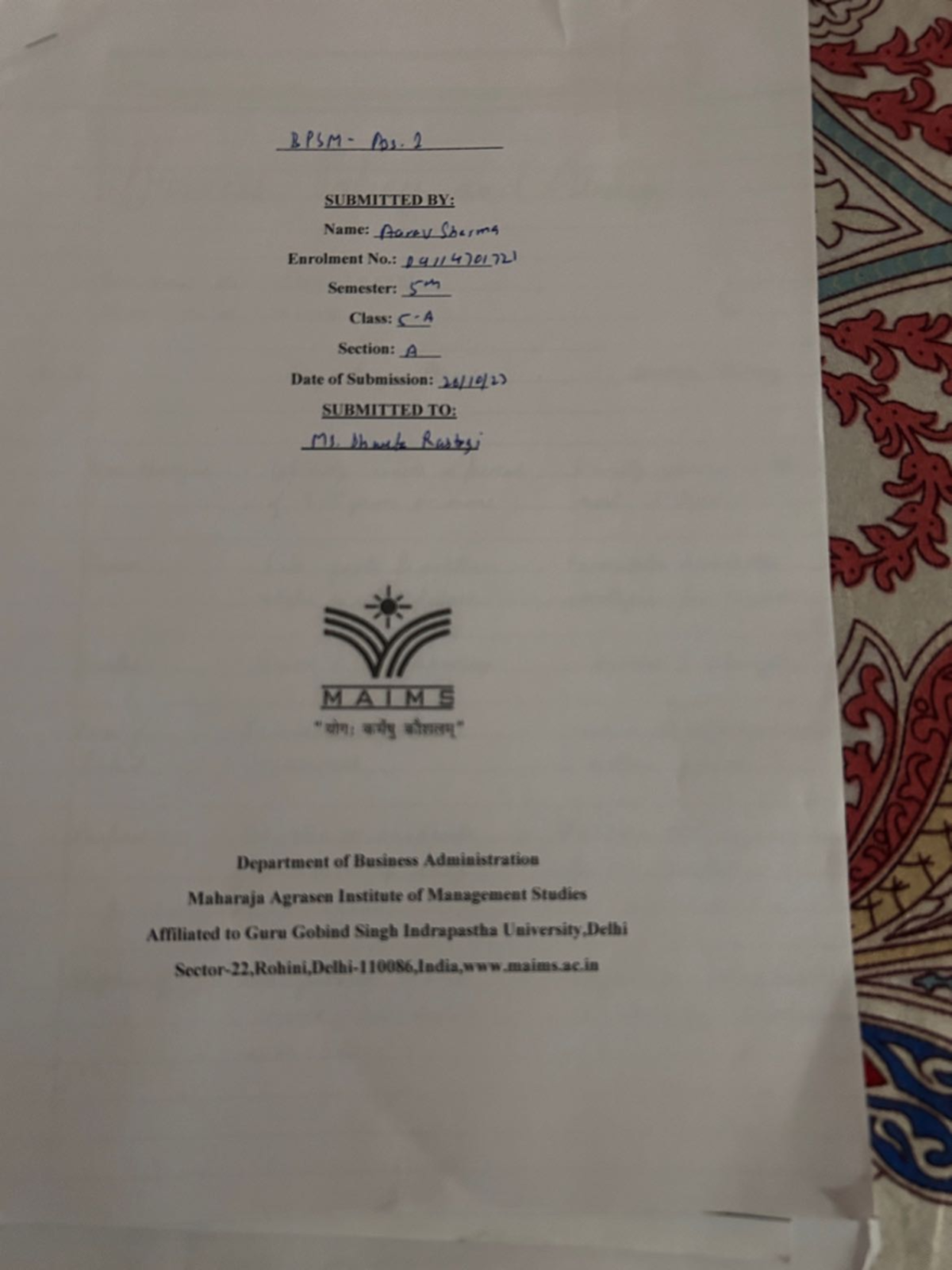 Bpsm ass . 1 - btech - Studocu