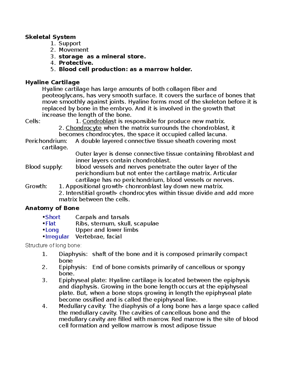 Anatomy and Physiology lecture notes on -> the skeletal system ...