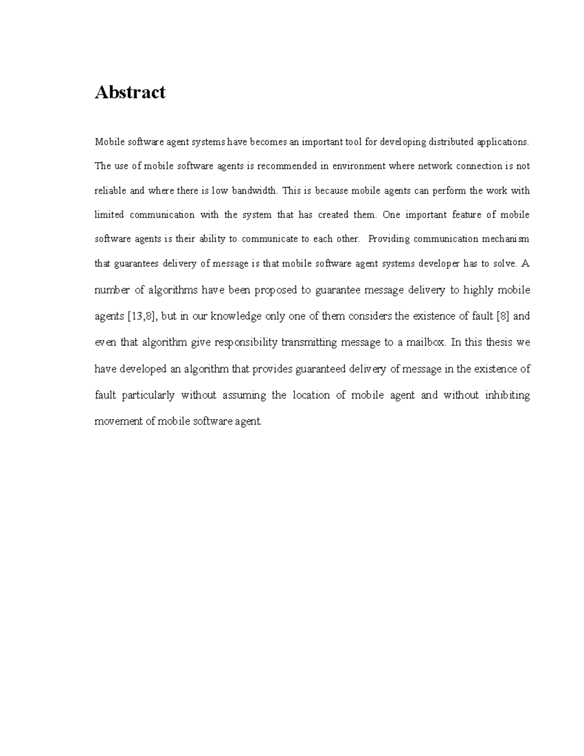 Abstract - Project description - Abstract Mobile software agent systems ...