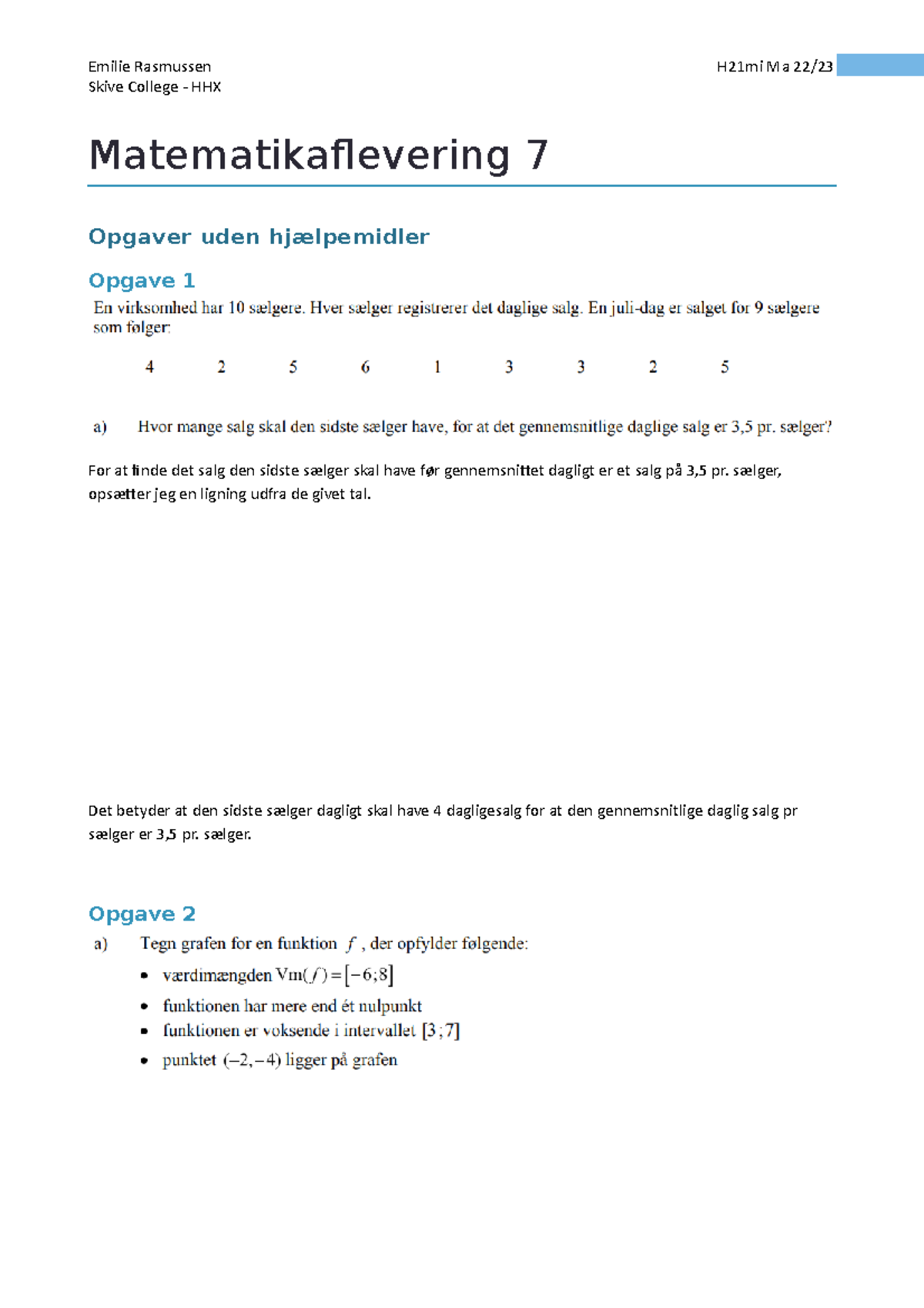 Matematikaflevering 7 - Skive College - HHX Matematikaflevering 7 ...