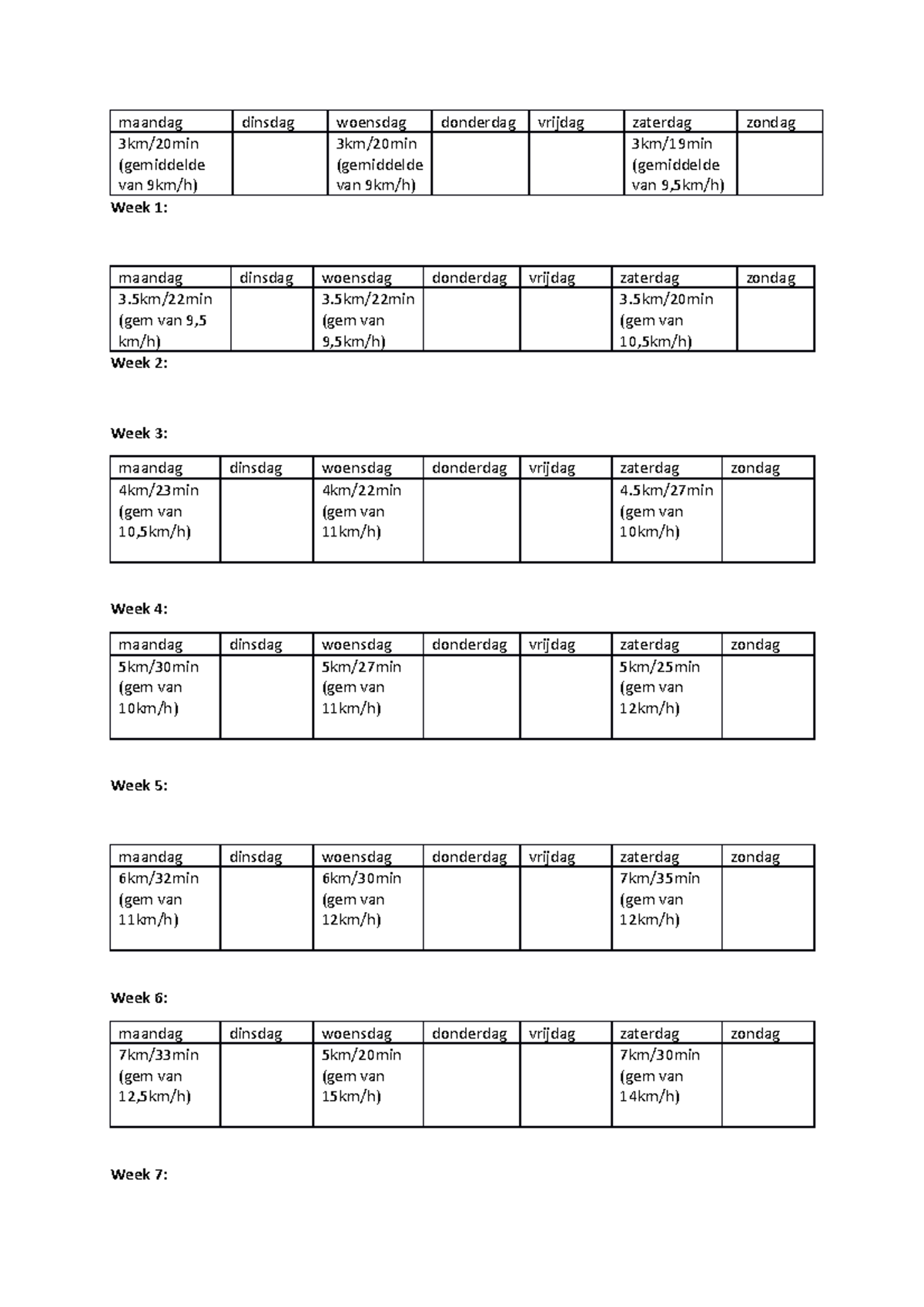 Loopschema Justin - .......... - maandag dinsdag woensdag donderdag ...