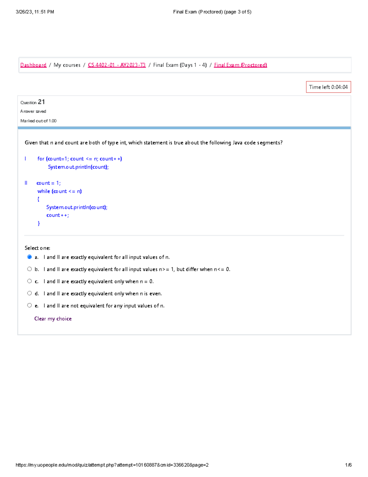 Final Exam (26.67 %) (page 3 of 5) - Question 21 Answer saved Marked ...