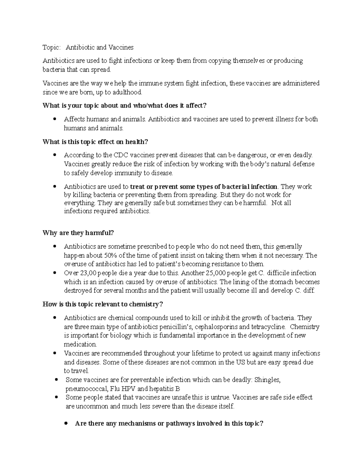 Chemistry Project - Outline - Topic: Antibiotic and Vaccines ...
