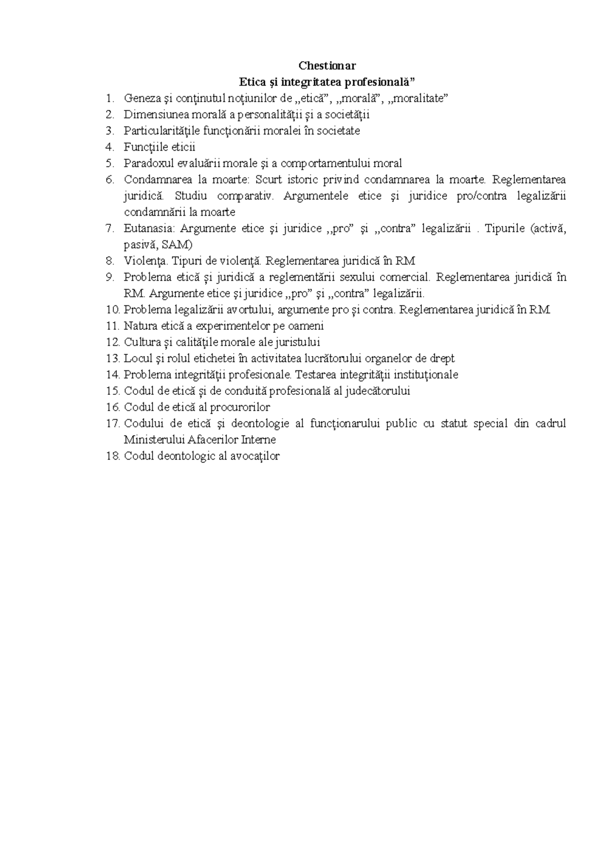 Chestionar Etica DR - Sper să vă ajute acest meterial - Chestionar ...