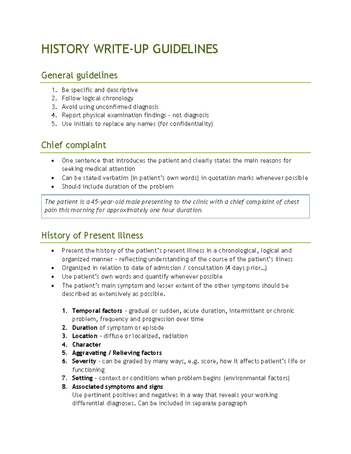 CASE Write-UP Guidelines - HISTORY WRITE-UP GUIDELINES General ...