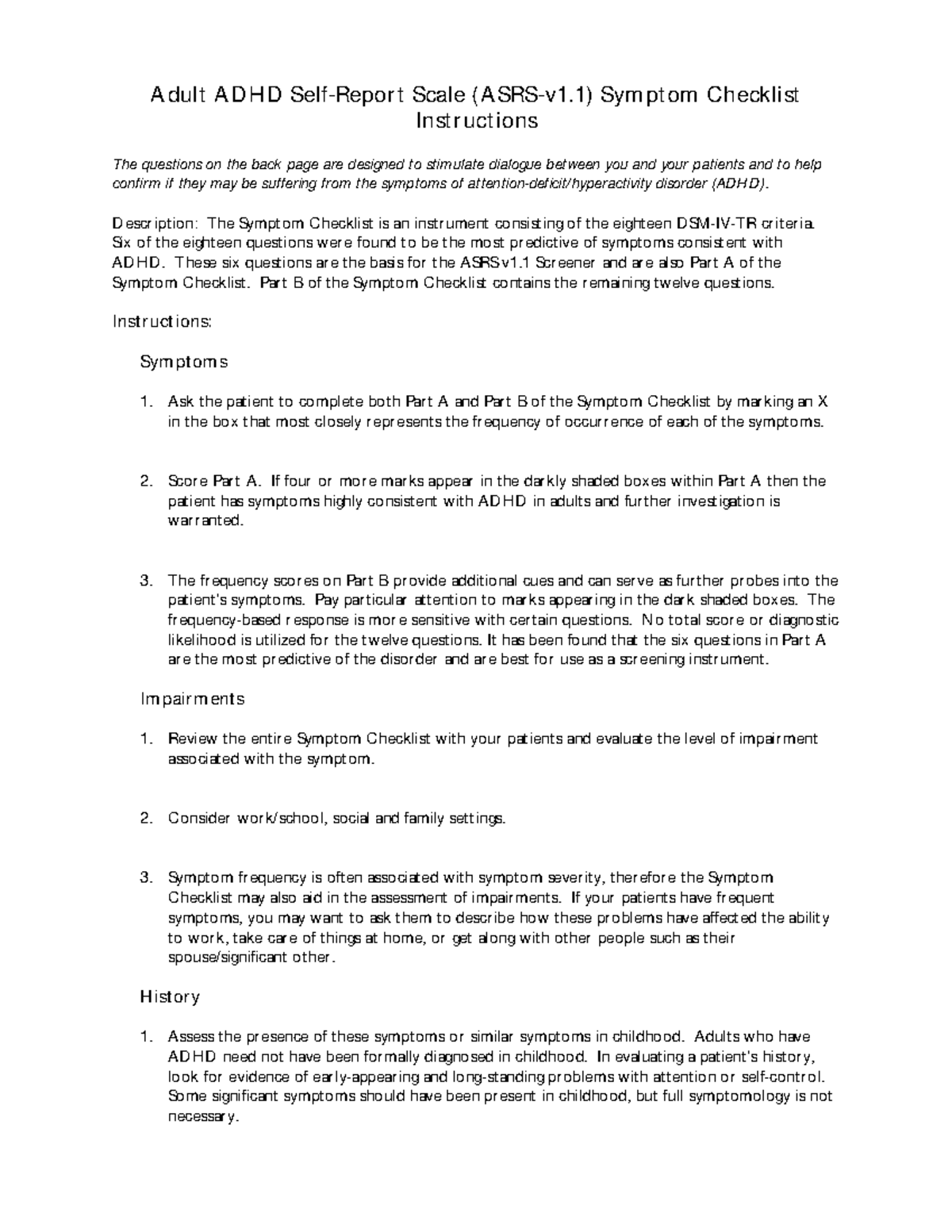 Adhd-questionnaire-ASRS111 - A dult A DH D Self-Repor t Scale (A SRS-v1 ...