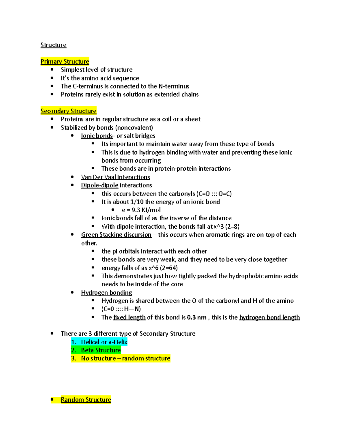 Structure Notes - Structure Primary Structure Simplest level of ...
