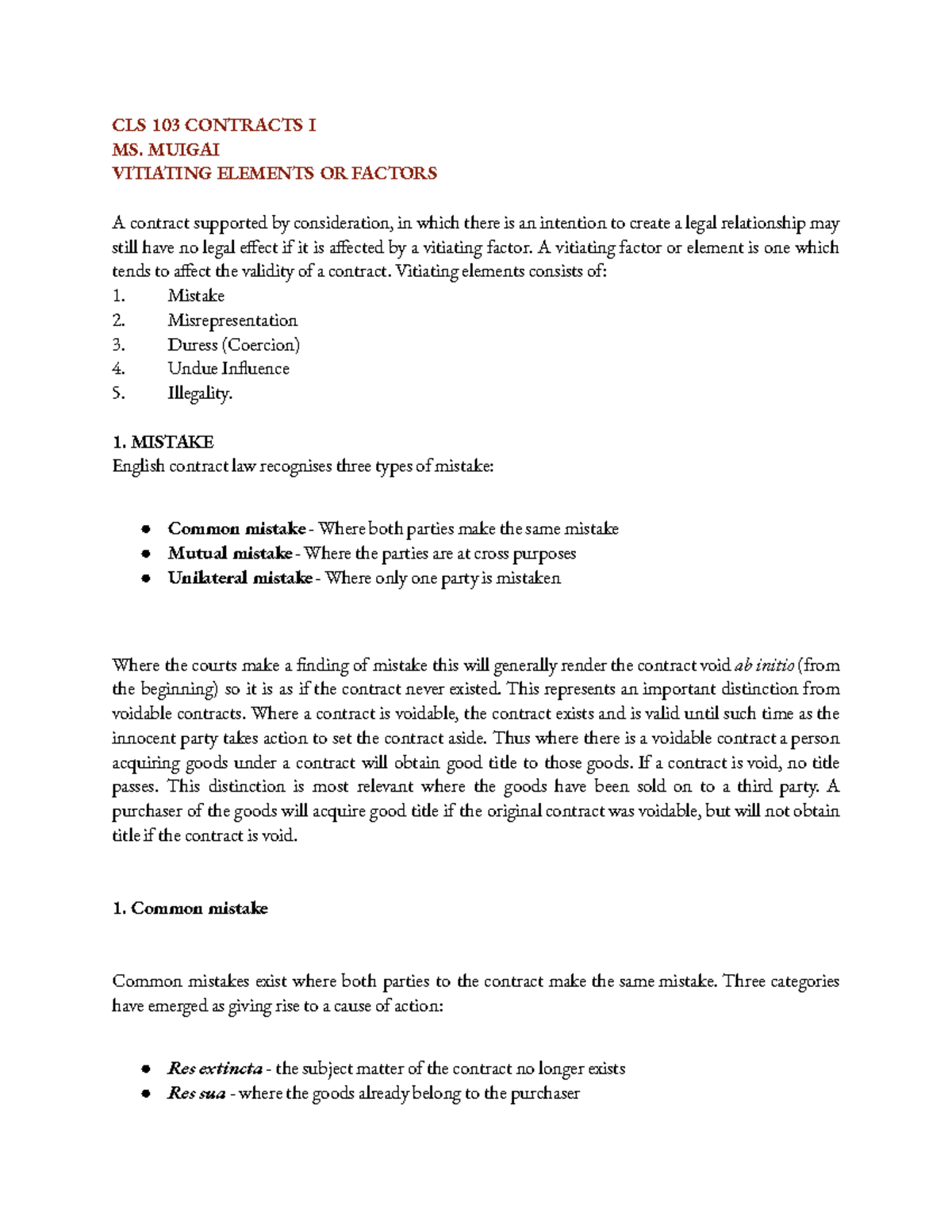 Vitiating Elements OF A Contract - CLS 103 CONTRACTS I MS. MUIGAI ...