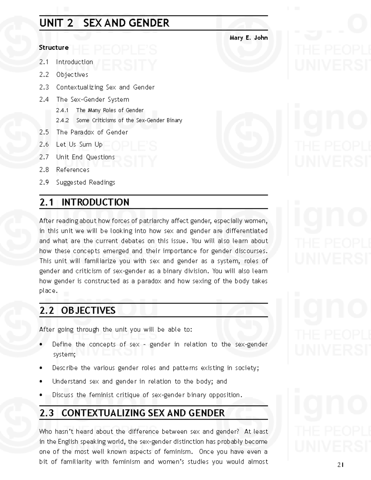 MWG 002 B1 U2 - Extra material - Women and Patriarchy UNIT 2 SEX AND ...