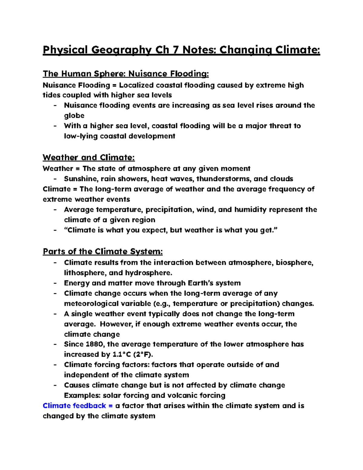Physical Geography Ch 7 Notes Changing Climate - Physical Geography Ch ...
