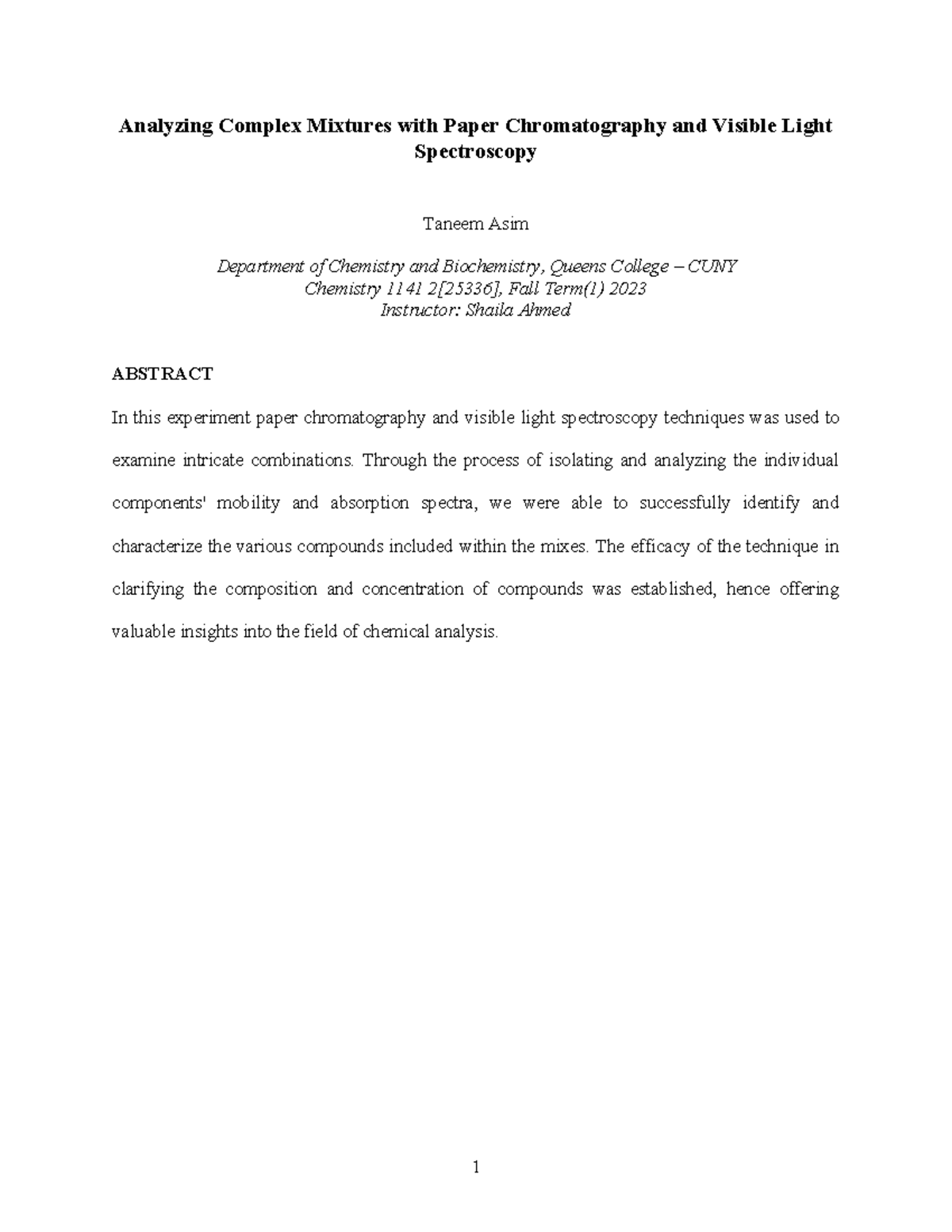 Experiment 4-Analyzing Complex Mixtures - Analyzing Complex Mixtures ...