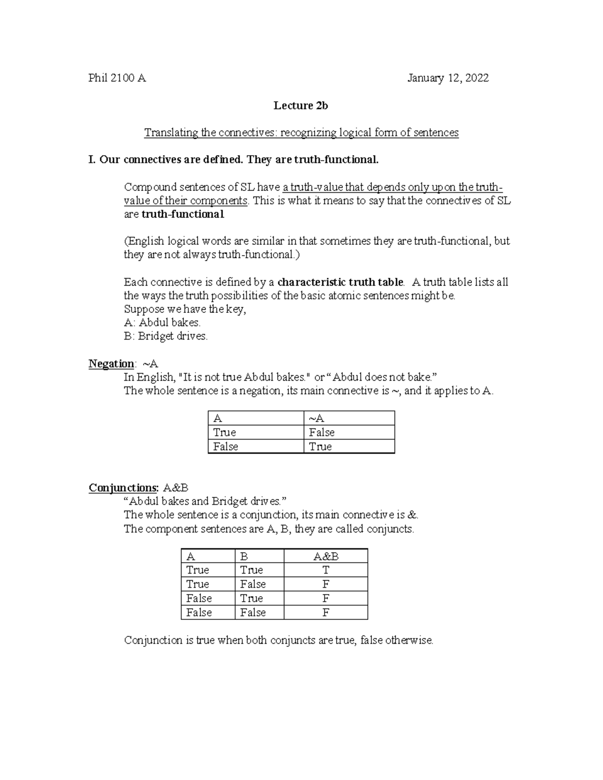 Lecture 2b - notes - Phil 2100 A January 12, 2022 Lecture 2b ...